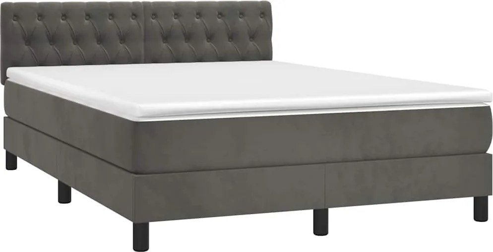 Box spring postel s matrací a LED tmavě šedá 140x190 cm samet 3134580
