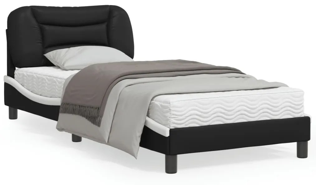 Rám postele s čelem černý a bílý 90 x 190 cm umělá kůže,  3208255