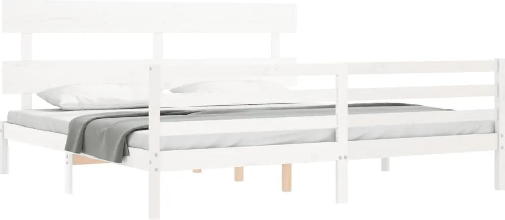 Rám postele s čelem bílý 200 x 200 cm masivní dřevo 3195112