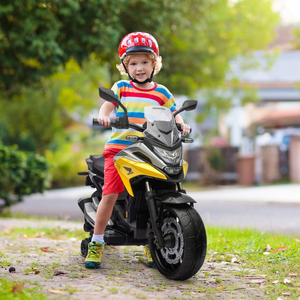 AIYAPLAY Elektrická dětská motorka, Honda, 3 km/h, hudba a světlo, 3-6 let, do 30 kg, žlutá