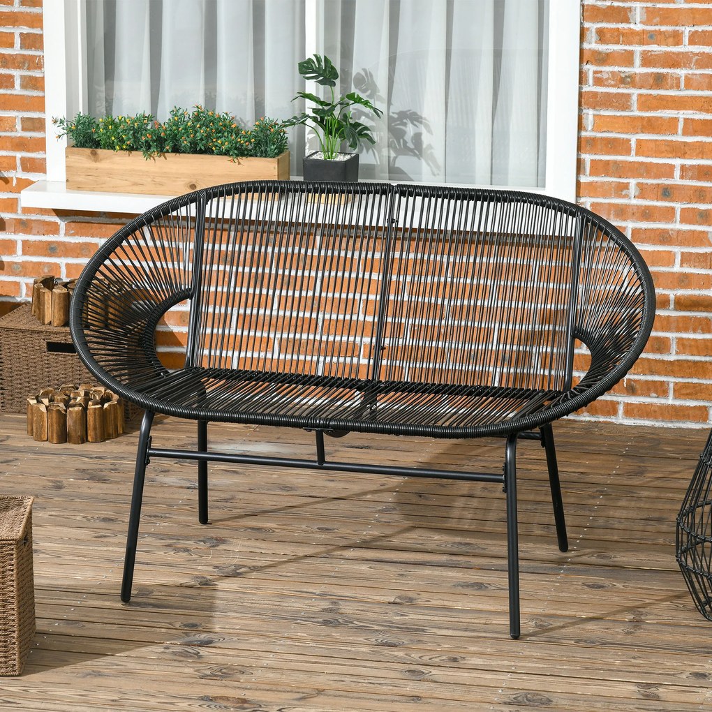 Outsunny Ratanové křeslo, relaxační křeslo ve stylu Boho, 132 cm x 72 cm x 83 cm, černá