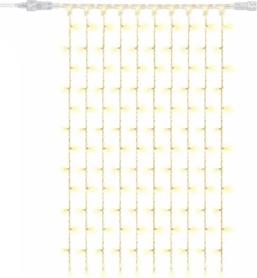 Easy Fix LED světelný závěs interiér, 100 × 150 cm, teple bílá, 150 diod, 10 pramenů, čirý kabel, IP20, prodlužovací