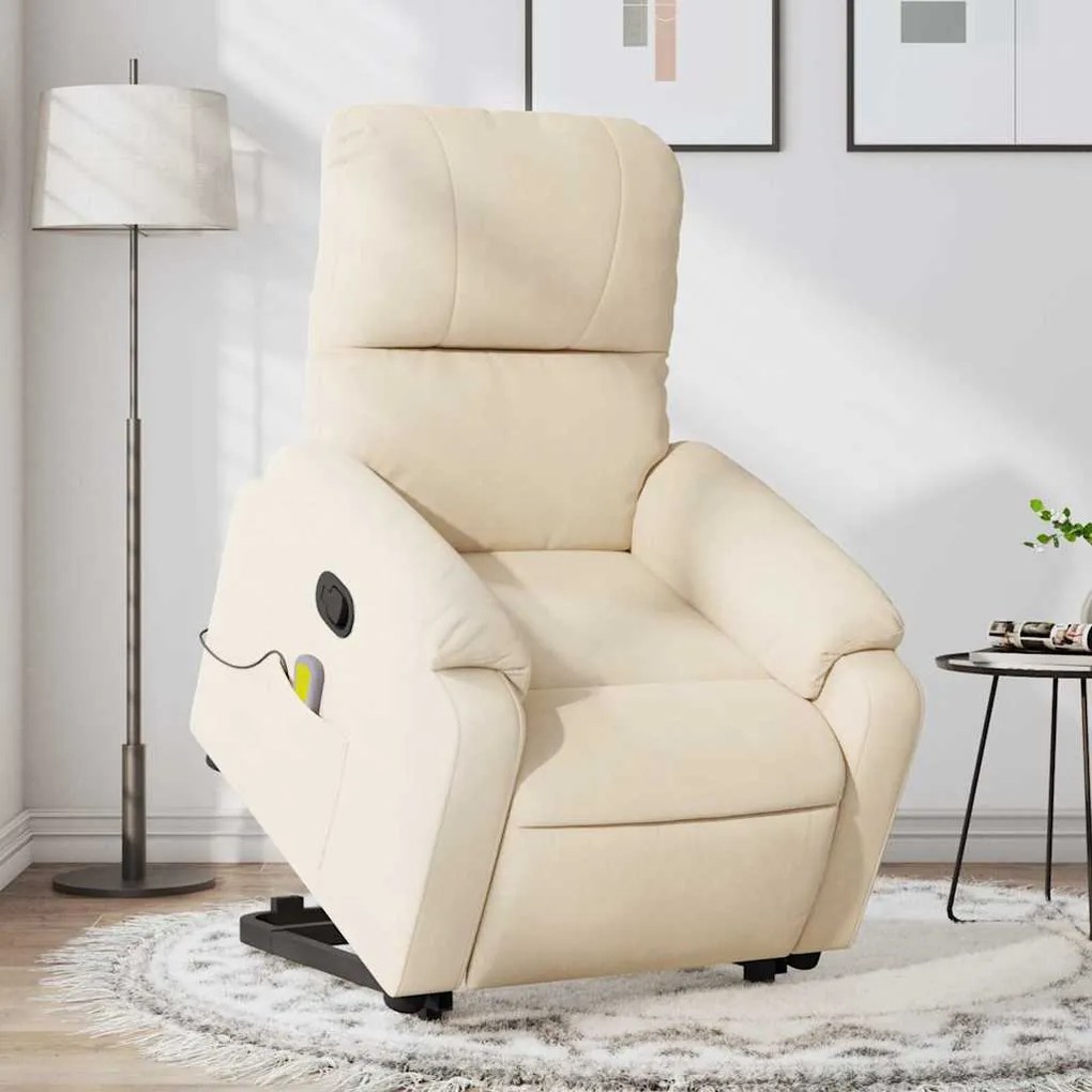 Zvedací masážní polohovací křeslo béžové tkanina z mikrovlákna 3204941