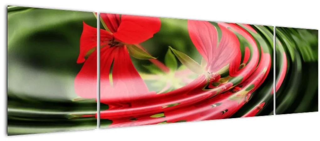 Abstraktní obraz - květy ve vlnách (170x50 cm)
