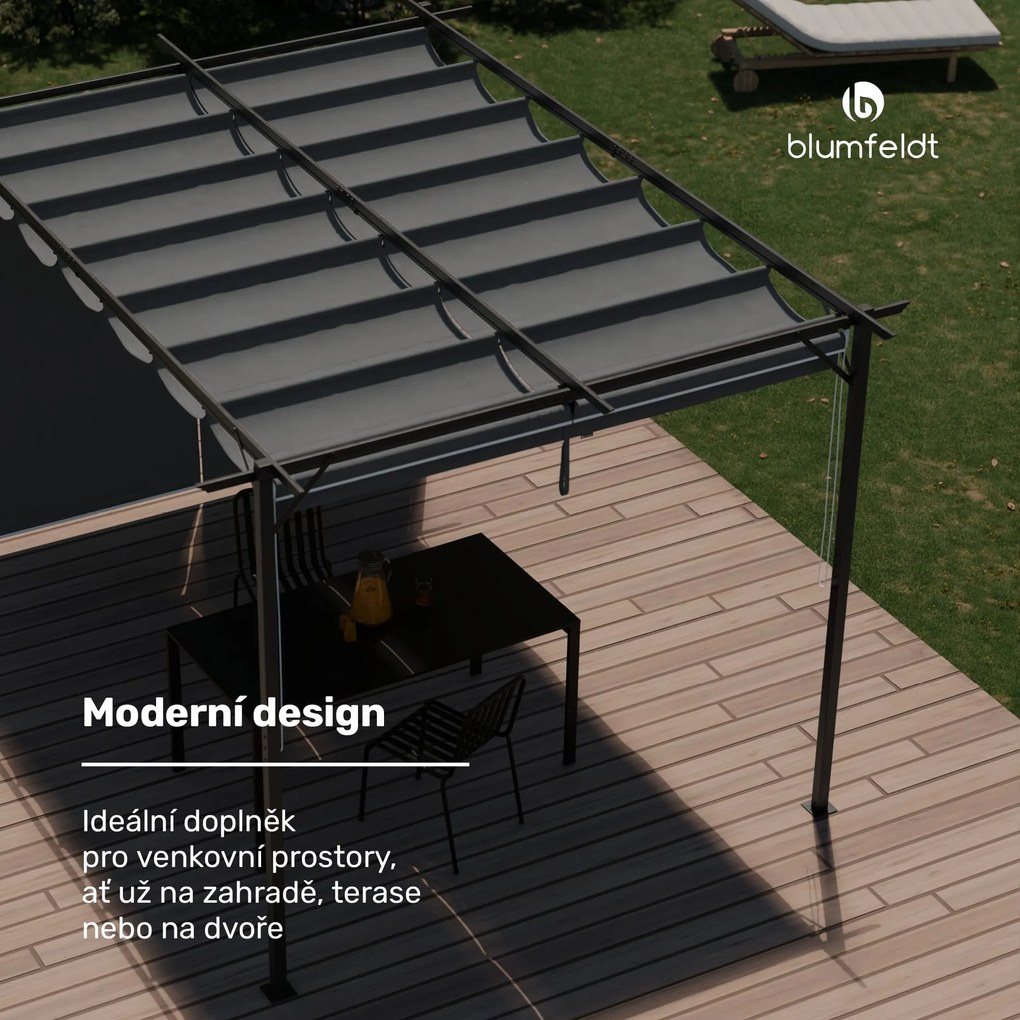 Blumfeldt Pantheon Robust Pergola, 3x4 m práškově lakovaná ocel odolná vůči povětrnostním vlivům s bočními roletami