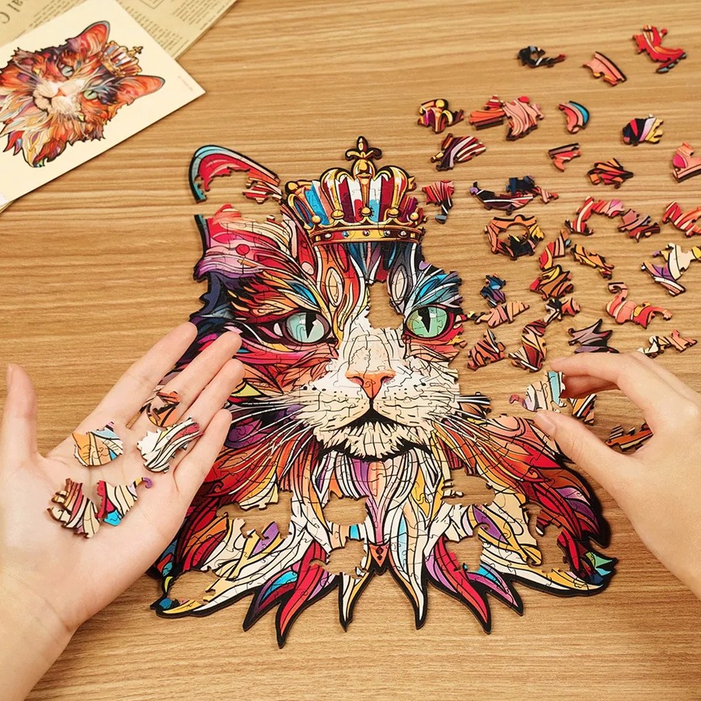 RoboTime Dřevěné puzzle Kočičí král