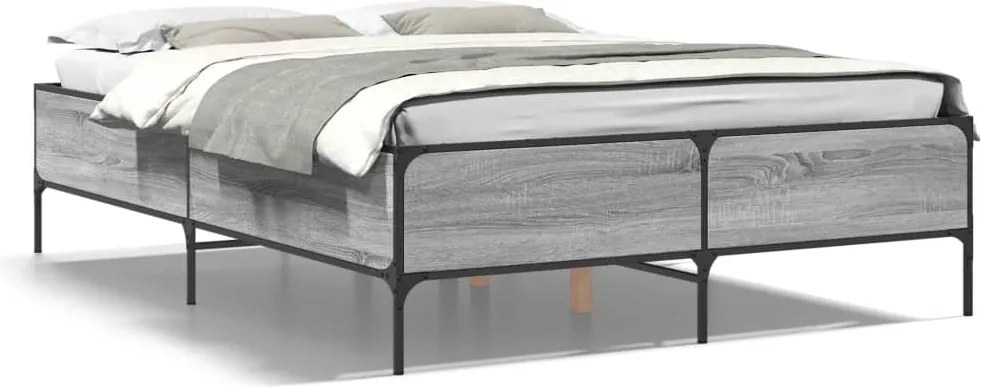 Rám postele šedý sonoma 150 x 200 cm kompozitní dřevo a kov 3279795