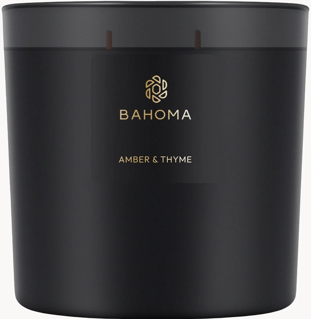 Ručně vyrobená vonná svíčka se třemi knoty Amber & Thyme (jantar, tymián, eukalyptus a jasmín)