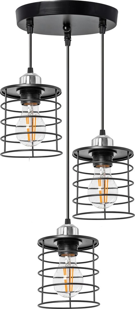 Toolight - Stropní lampa závěsná trojitá kovová 3xE27 392204, černá, OSW-04003