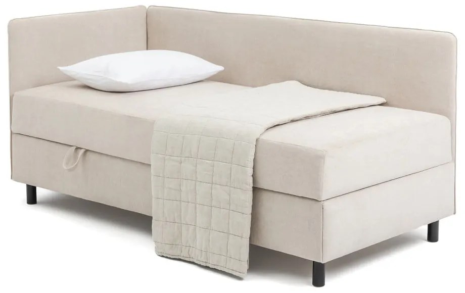 Béžová čalouněná jednolůžková postel s úložným prostorem s matrací 90x200 cm Avela – Bonami Selection