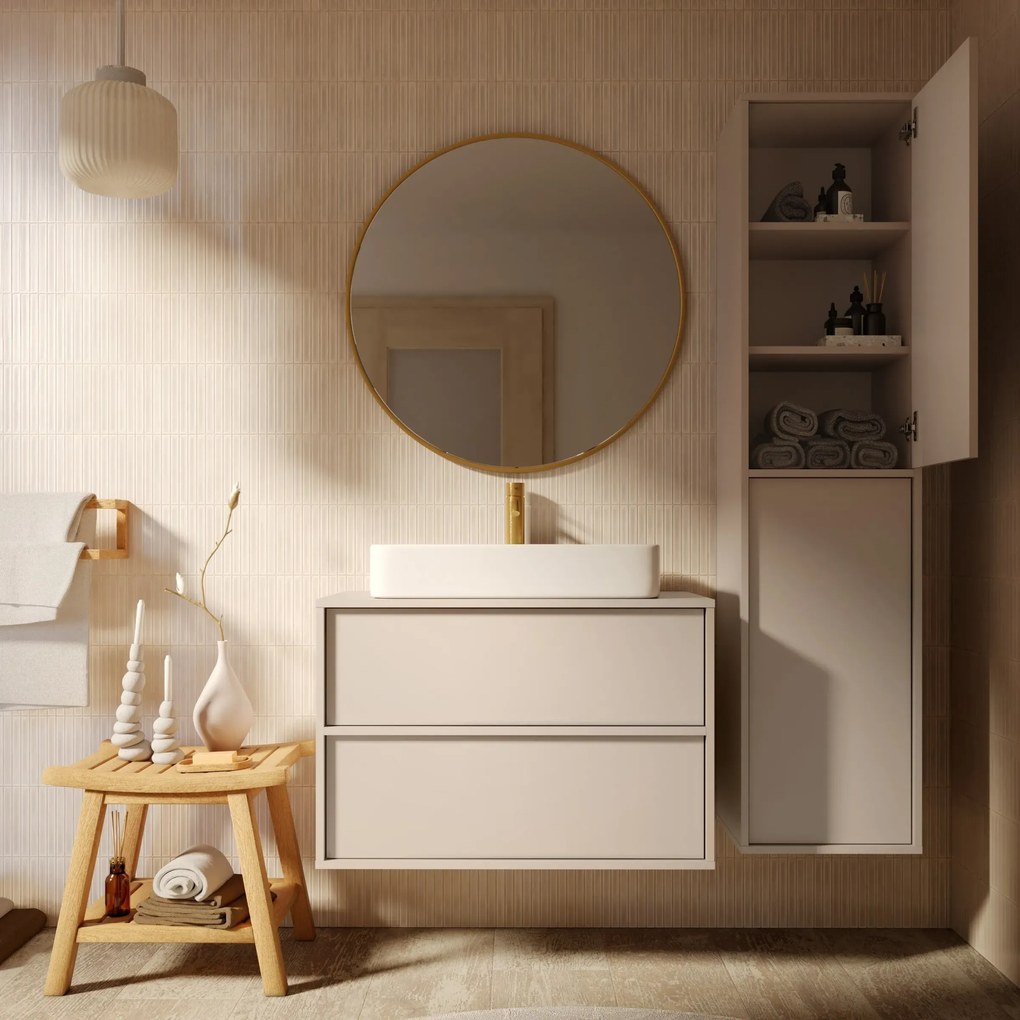 Závěsná skříňka pod umyvadlo Mossy s deskou 80 cm kašmírová