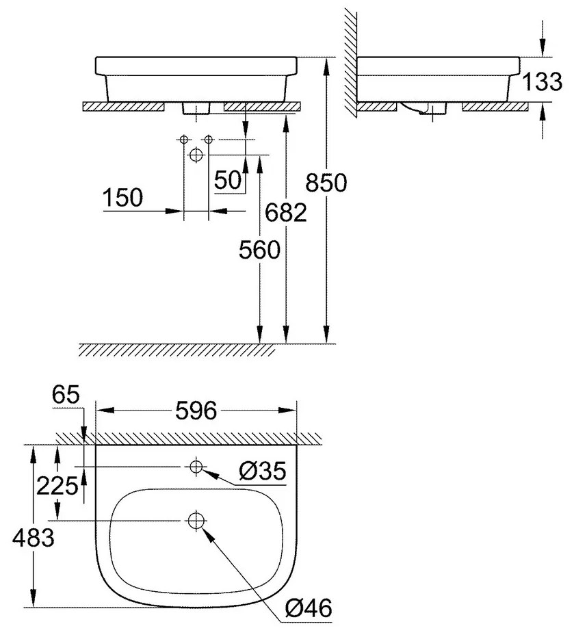 Grohe Euro Ceramic - Umyvadlo na desku 60 cm, PureGuard, alpská bílá 3933700H