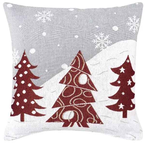 SCANquilt povlak MOTIV stromy a vločky bíločervená 45 x 45 cm
