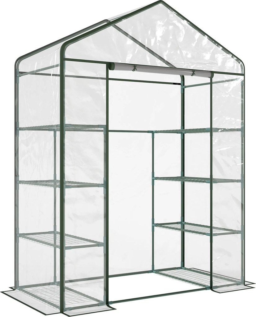 Outsunny Zahradní Skleník 4-Úrovňový s Policemi Ocelová Konstrukce pro Rostliny Květy Rajčata 143x73x195 cm Průhledný