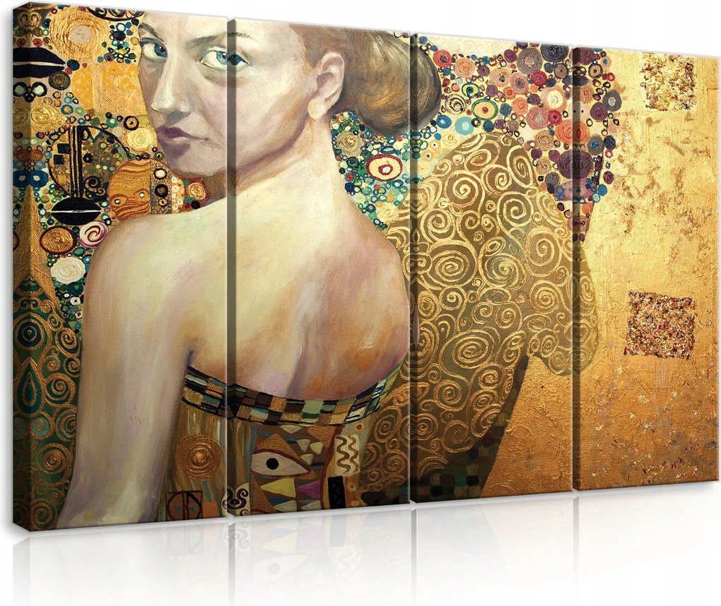 Obraz 120x80 modulární portrét ženy zlatý ornament Klimt moderní