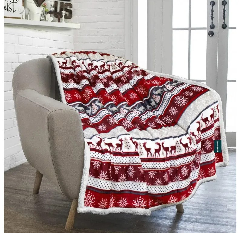 2x Vánoční červeno-bílá beránková deka z mikroplyše WINTER DELIGHT 160x200 cm