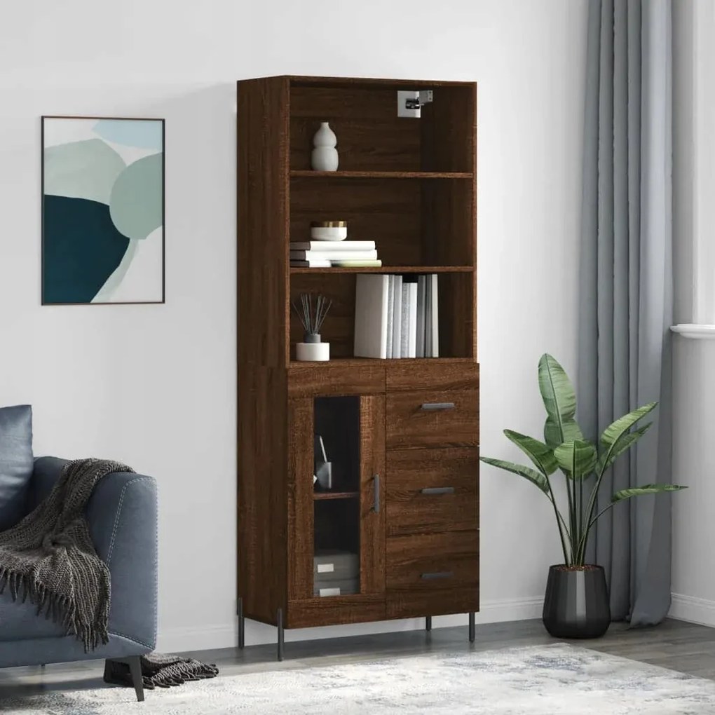 Fionshop 263888618 Skříň highboard hnědý dub 69,5 x 34 x 180 cm kompozitn