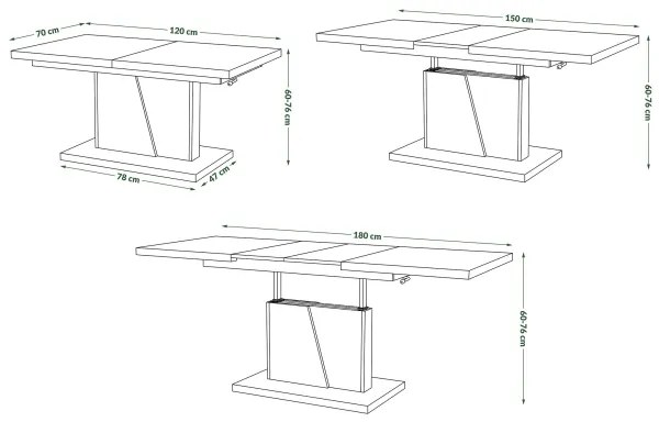 Rozkládací konferenční/jídelní stůl se zvedací deskou NINO bílá/šedá beton