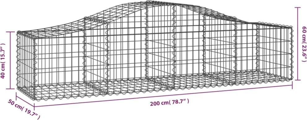 Klenuté gabionové koše 14 ks 200x50x40/60 cm pozinkované železo 3145589