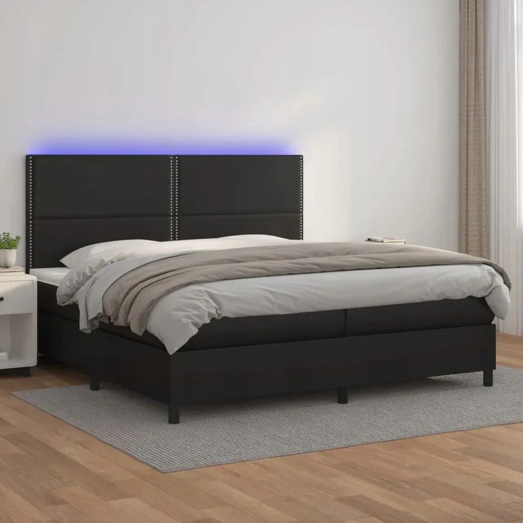 Fionshop 264251820 Box spring postel s matrací a Led černá 200x200 cm umě