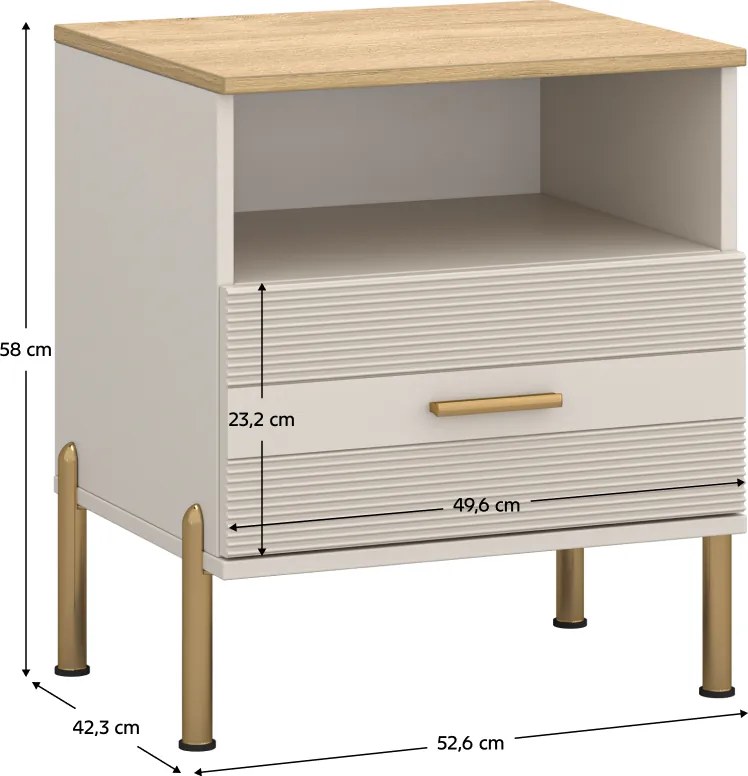 Kondela Noční stolek, kašmír/dub kamenný, RUNOL 1S