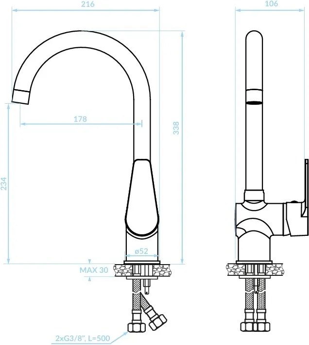 Kuchinox Luga, stojánková dřezová baterie s U-tvarovaným výtokem, chromová, LAV-BQL_068D