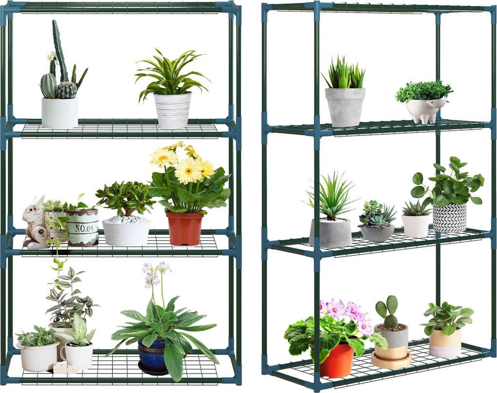 Outsunny Rostlinný stojan 2-pack, stojan na rostliny se 4 úrovněmi, květinový stojan, regál na květiny pro balkon, zahradu, skleník, ocel, zelený, 70