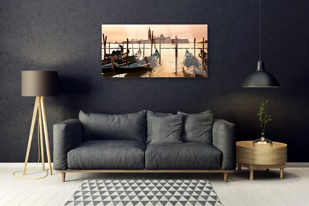 Obraz na skle Loďka Moře Krajina 125x50 cm