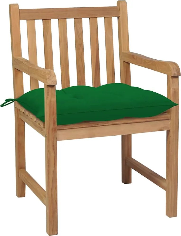 Zahradní židle 4 ks zelené podušky masivní teak 3073024