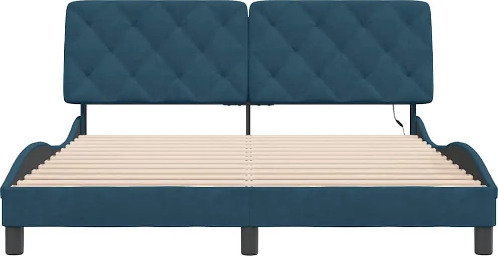 Rám postele s LED bez matrace modrý 160 x 200 cm samet 3213865