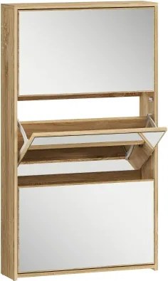 HOMCOM skříňka na boty do předsíně/chodby se 3 dveřmi a zrcadlem, úzká skříňka na 9 párů bot, 65x17x114,5 cm, přírodní