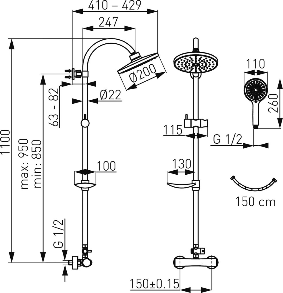 Sprchové soupravy - Sprchový set s termostatem, chrom, SET040/TER,0