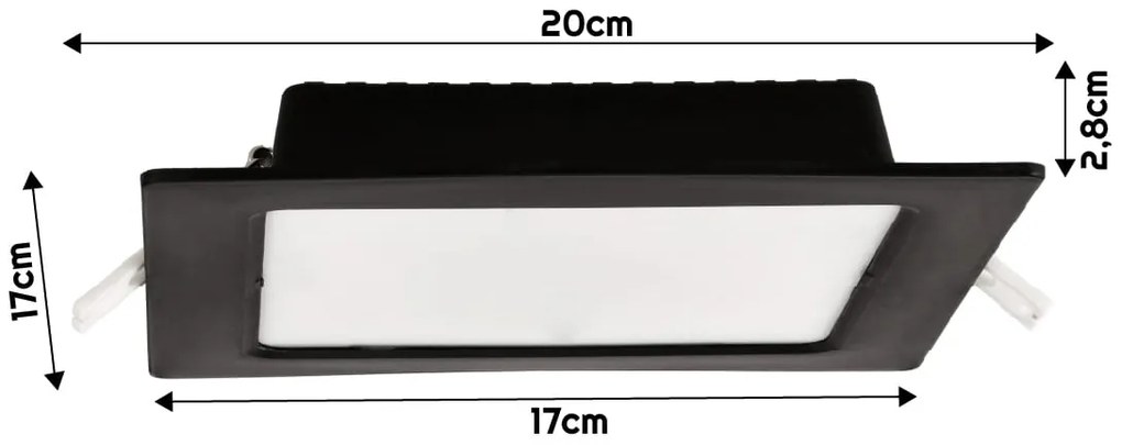 BERGE Čtvercový LED panel zapuštěný - černý - 12W - PC - neutrální bílá