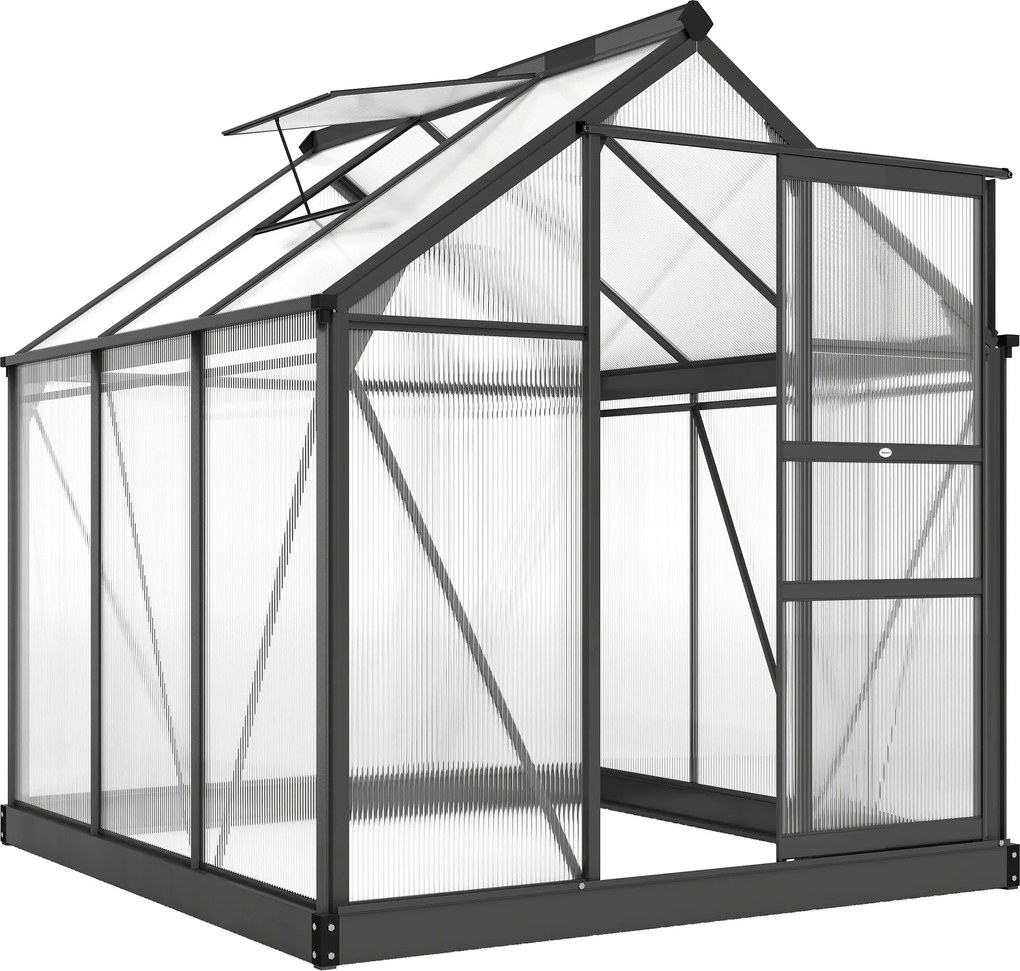 Zahradní skleník Outsunny z polykarbonátu 3,65 m² hliníkový skleník pro zahradu 190 x 192 x 201 cm odolný vůči UV záření, se zpevněným základem, okap…