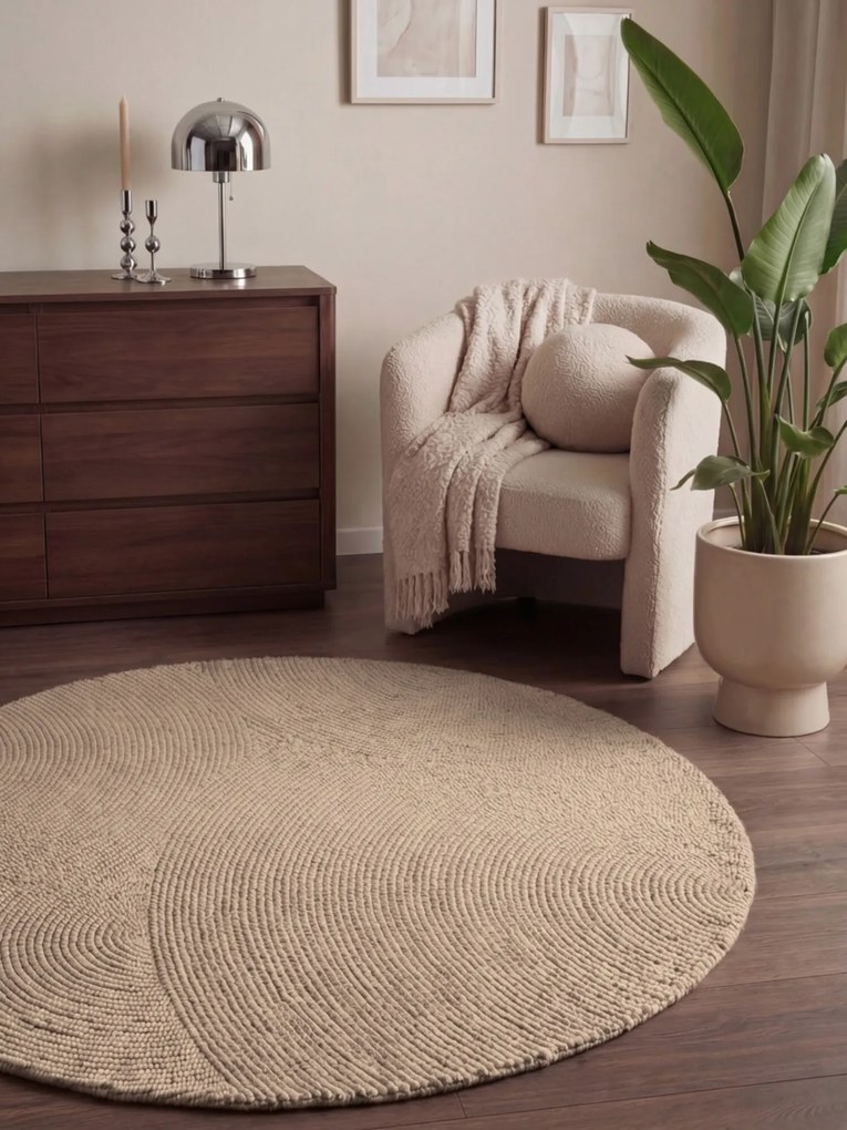 Hanse Home, Kusový koberec Calmio 106221 Beige kruh, 200x200 (průměr) kruh, béžová, ložnice