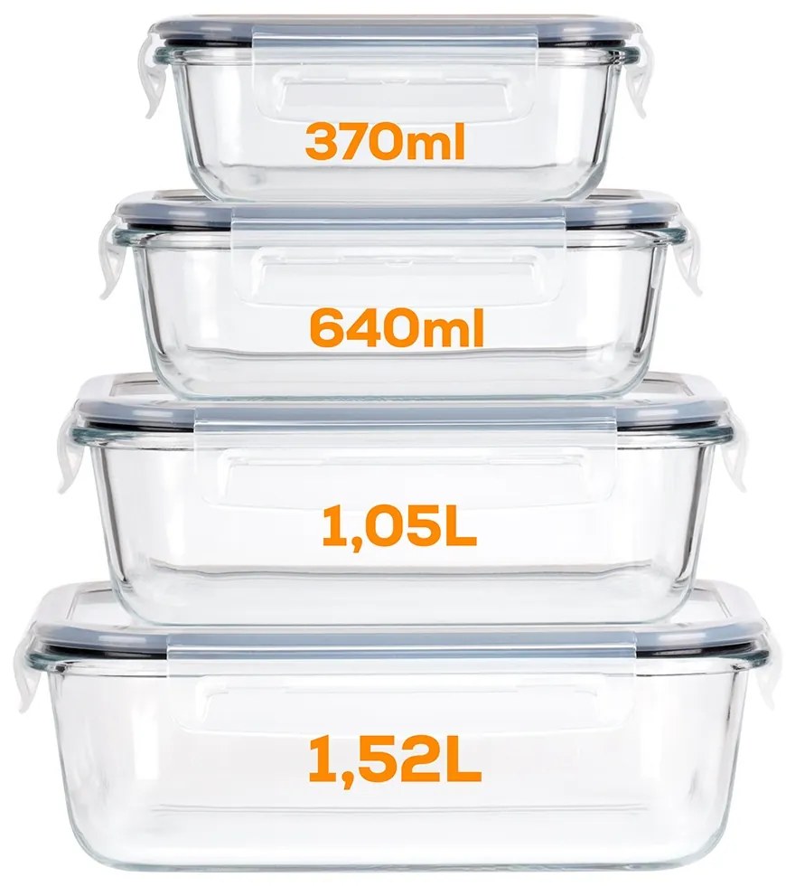 VILDE Sada 4 skleněných těsnících dóz, krabičky na jídlo SKLO - LOCK&LOCK