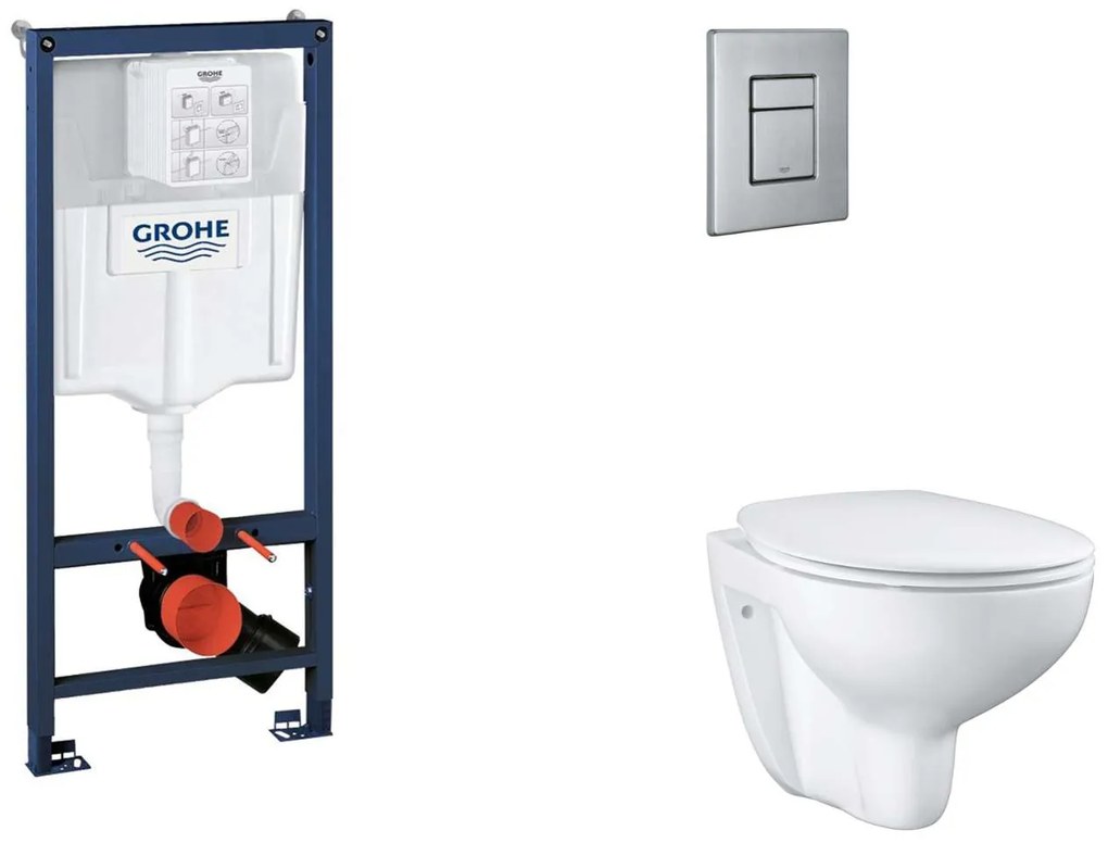 Grohe Rapid SL - Set předstěnové instalace, klozetu, sedátka SoftClose a tlačítka Skate Cosmopolitan, kartáčovaná nerezová ocel SANI11BB2115