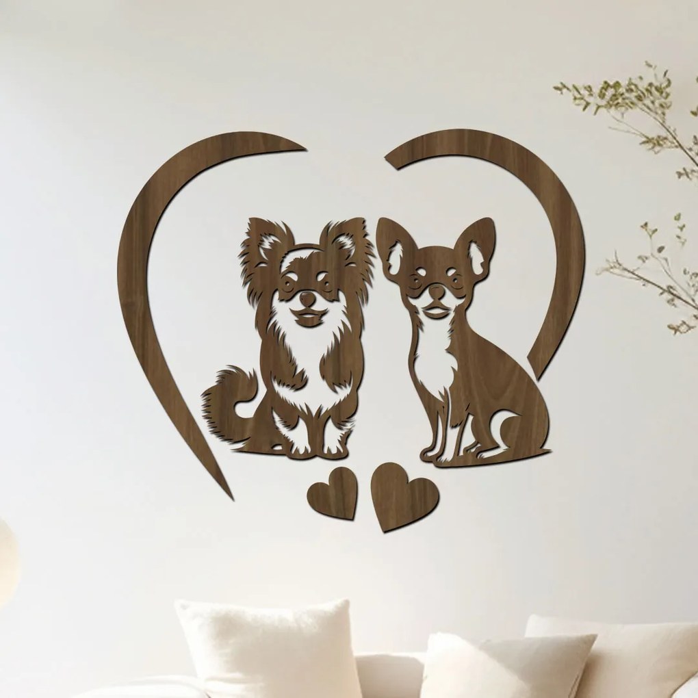 dřevo života Dřevěný obraz Čivavy v srdci Zvolte rozměr (cm): 40x35, Zvolte barvu dekoru: Dub Sonoma