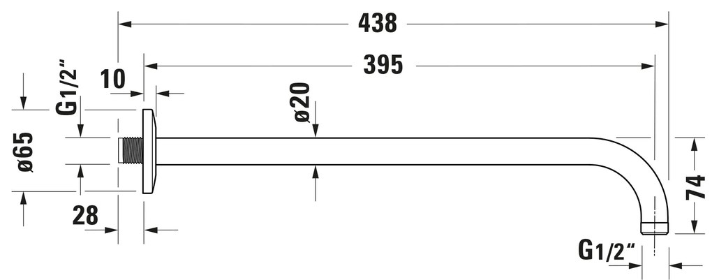 Duravit Universal sprchové ramenoChrom - délka 410 mm - nástěnná montáž