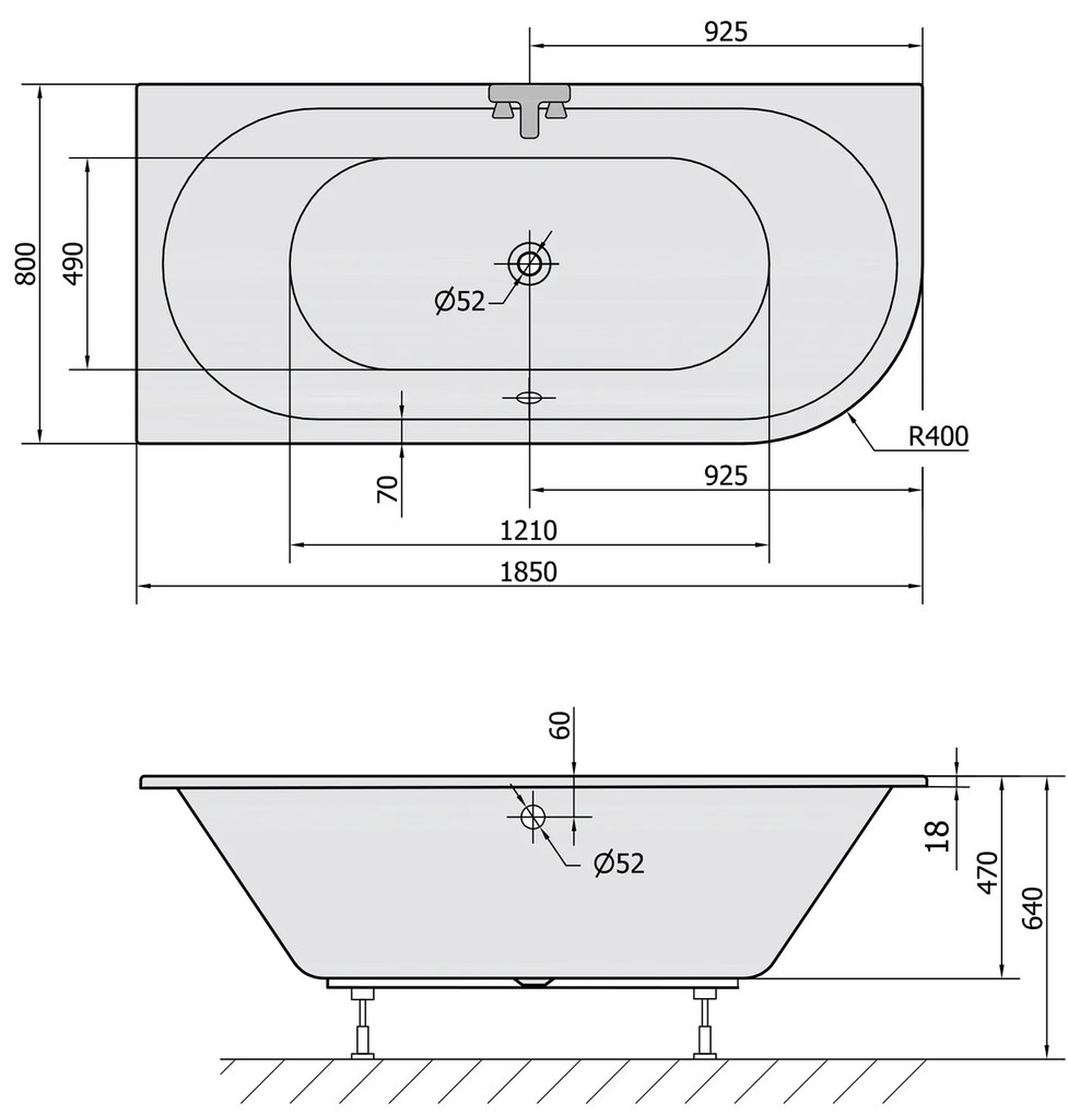 Polysan VIVA L SLIM asymetrická vana 185x80x47cm, bílá 72099S