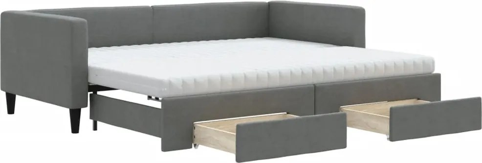 Válenda s přistýlkou a zásuvkami tmavě šedá 90 x 190 cm textil 3196643
