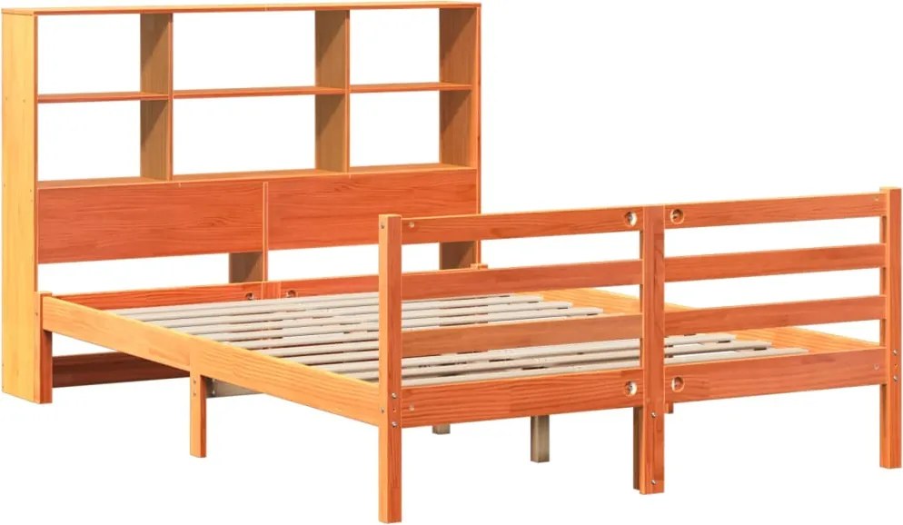 Postel s knihovnou bez matrace hnědá 160 x 200 cm masivní dřevo 3321919