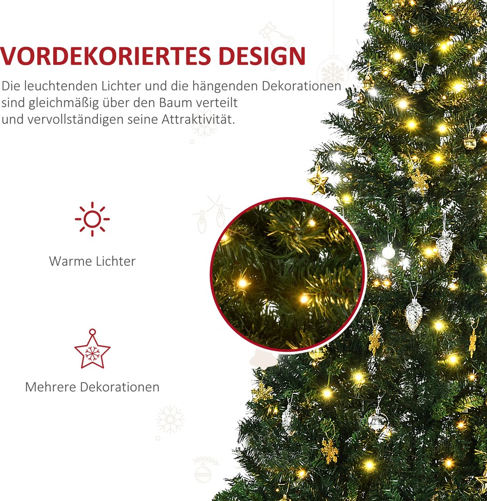 HOMCOM Umělý vánoční strom 180 cm umělý jedle s LED osvětlením, koulemi, vánoční strom s 745 hroty, vánoční dekorace včetně kovového stojanu pro vnit…