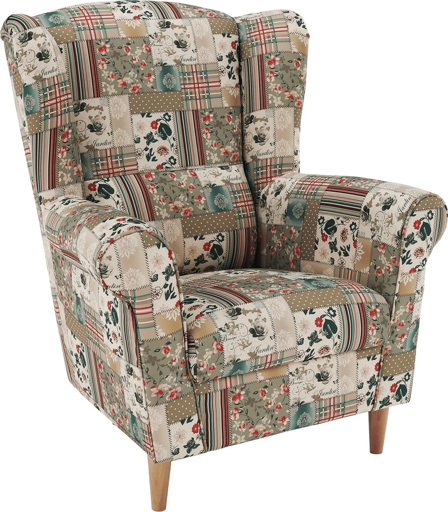 Křeslo ušák, látka patchwork Viorica 1, Charlot