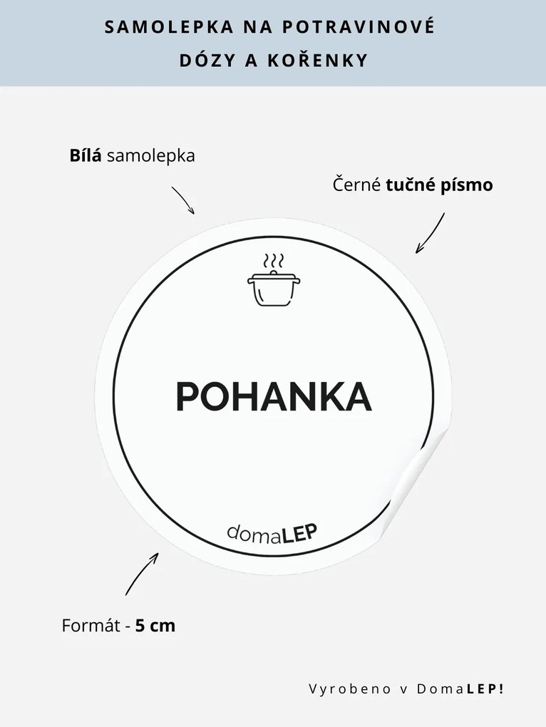 POHANKA – bílá samolepka na dózu, tučné písmo, 5 cm | DomaLEP