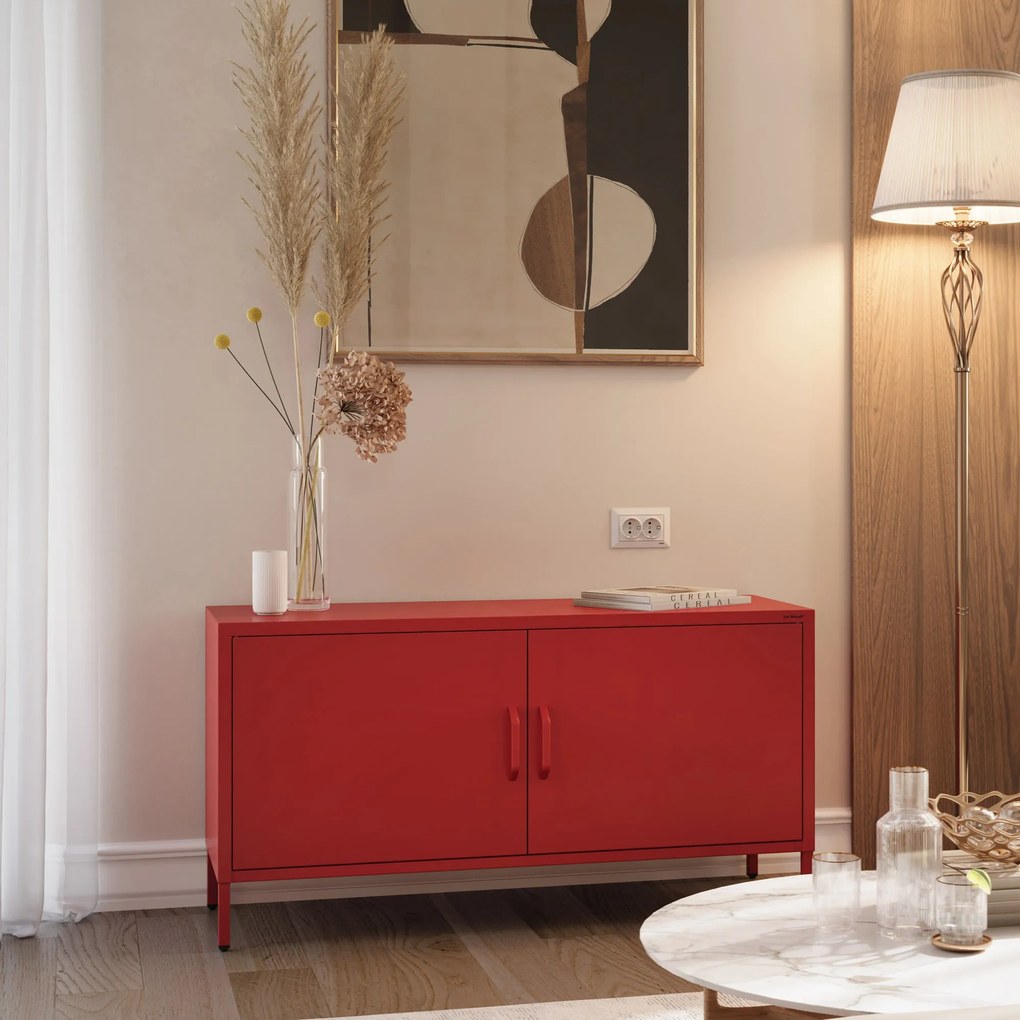 TV skříňka kovová na nožičkách červená, 1150x595x400 mm: ROSA Modern