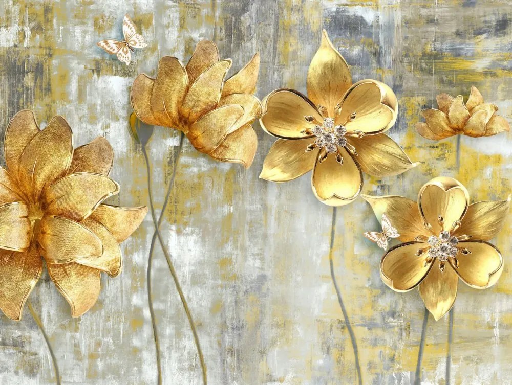 Vícedílný obraz Dekorativní Květiny V Odstínech Béžové Nedostatek Nedostatek Přírodní plátno 200x150
