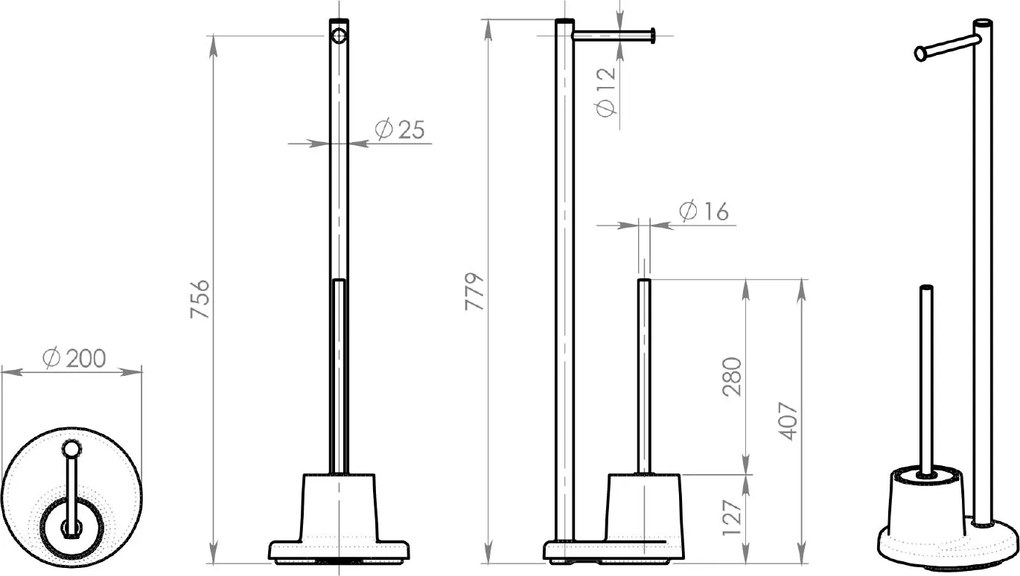 Aqualine, Stojan s držákem na toaletní papír a WC kartáčem, bílá, MM32