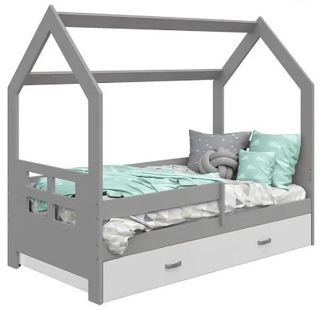 Dětská postel DOMEČEK D3 šedý 80 x 160 cm Matrace: Matrace COCO 10 cm, Rošt: Bez roštu, Úložný box: S bílým úložným boxem