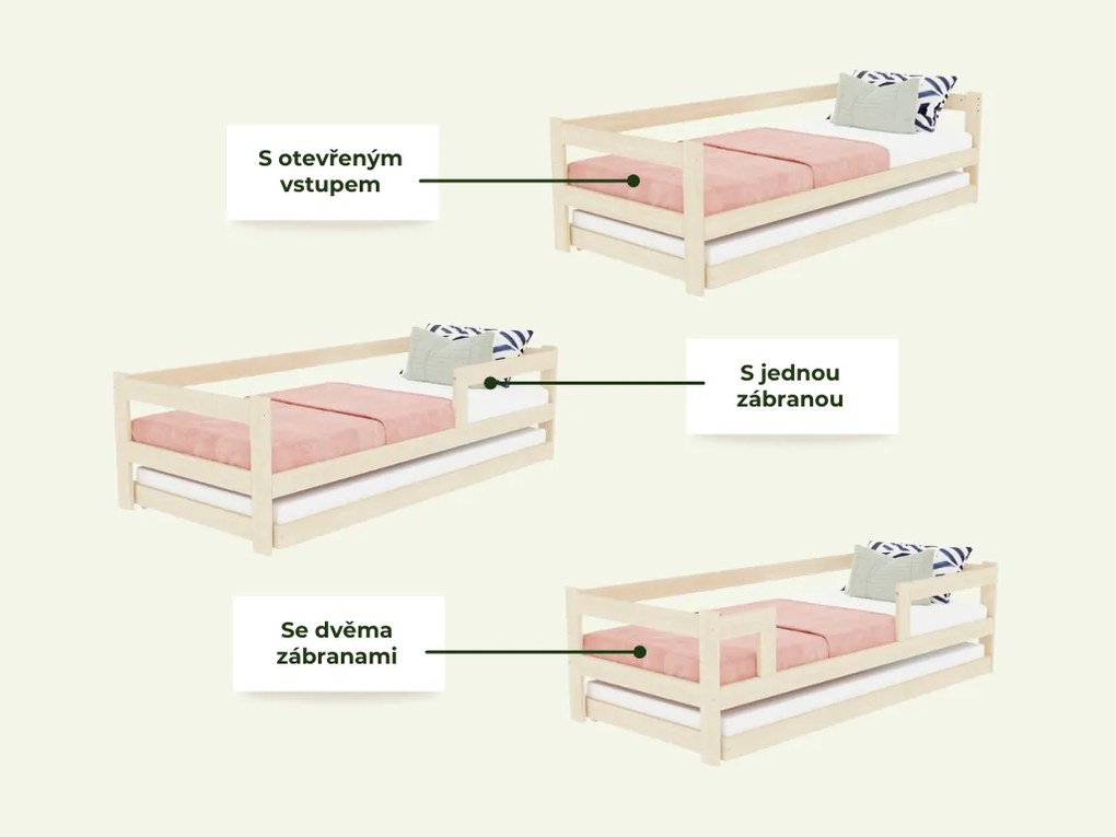 Benlemi Jednolůžková postel ze dřeva SAFE 5v1 se zábranou a úložným šuplíkem Zvolte barvu: Béžová, Zvolte rozměr: 120x200 cm, Zvolte zábranu: S jednou zábranou